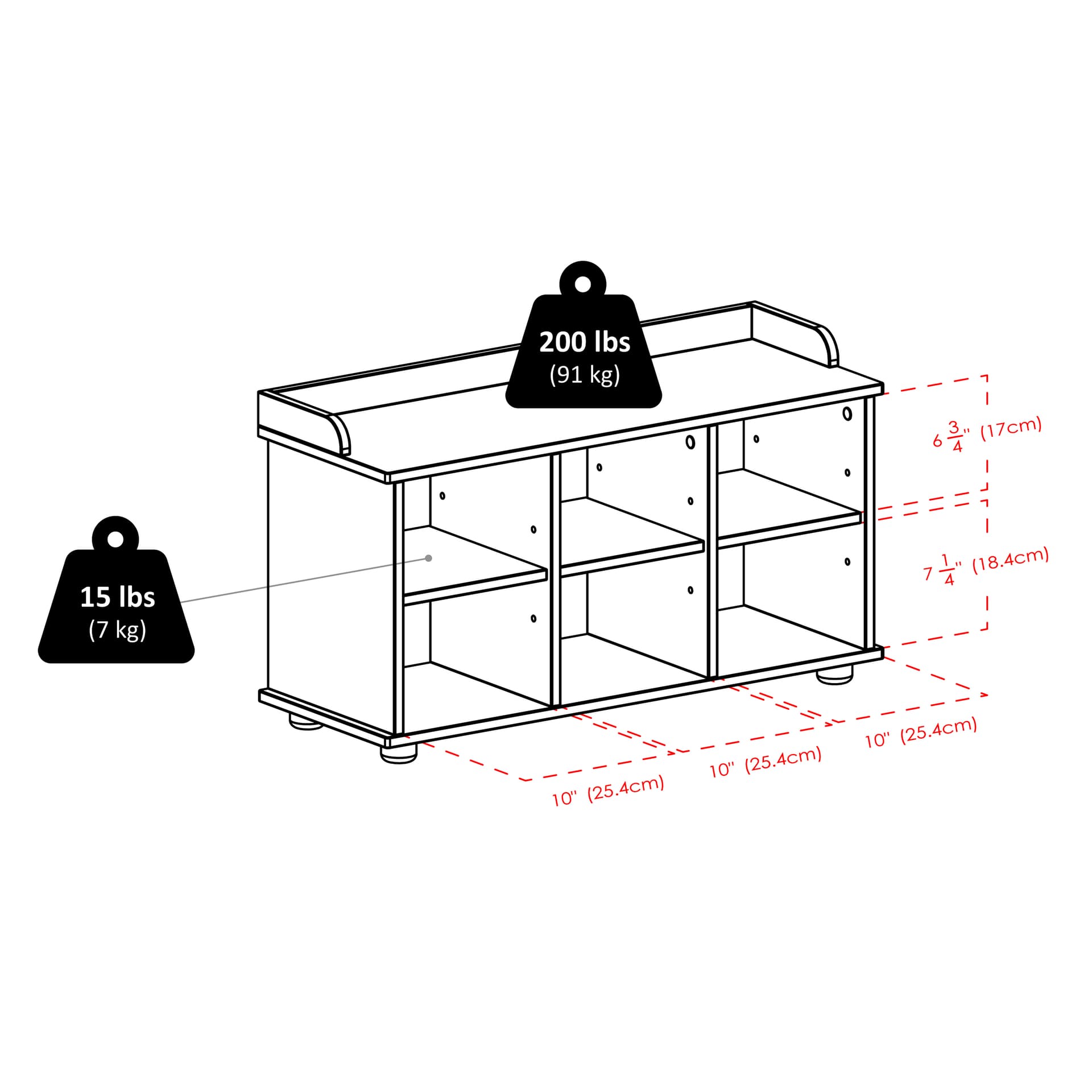 Townsend 6-Cube Storage Bench with Seat Cushion, 34" Wide, 19" High ...